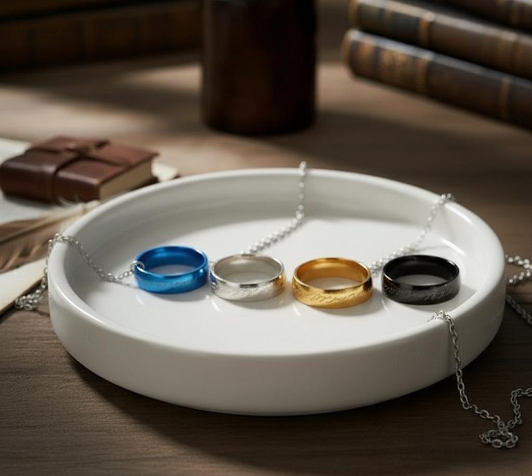 Elvish Script Ring With Chain, Fantasy Movie Jewelry - Etsy