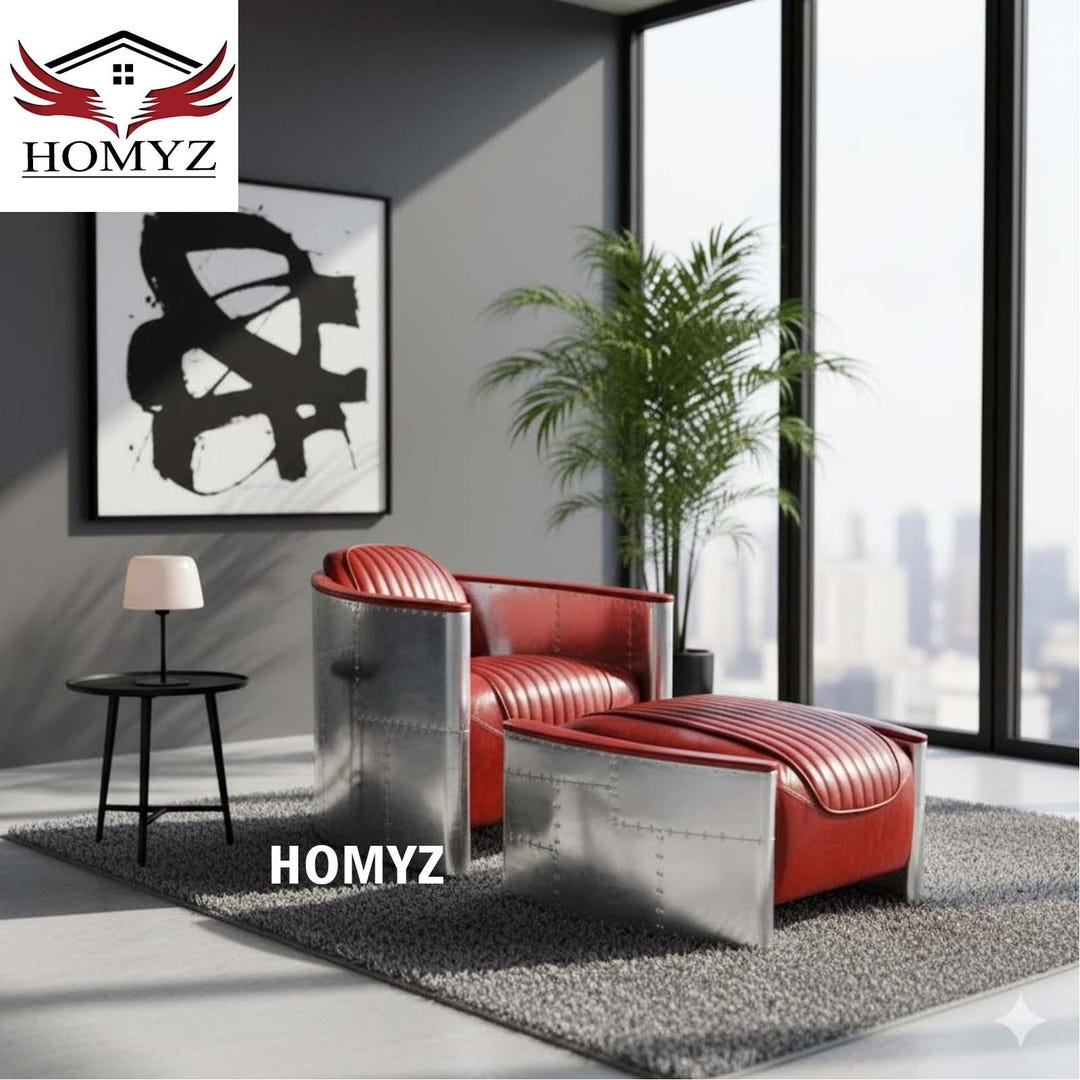 Aviator Aluminum Chair & Leather Ottoman – Industrial Aircraft Style ...