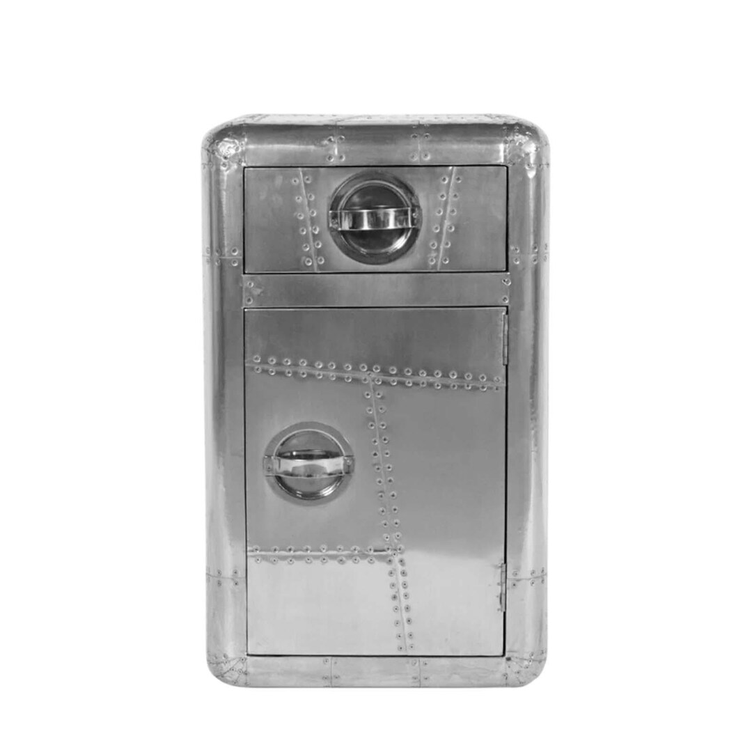 Aviator Aluminum Bedside Cabinet – Industrial Riveted Metal Nightstand ...