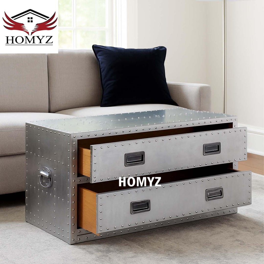 Aviator Trunk Cabinet Vintage Aluminum Sideboard With Hidden Storage ...
