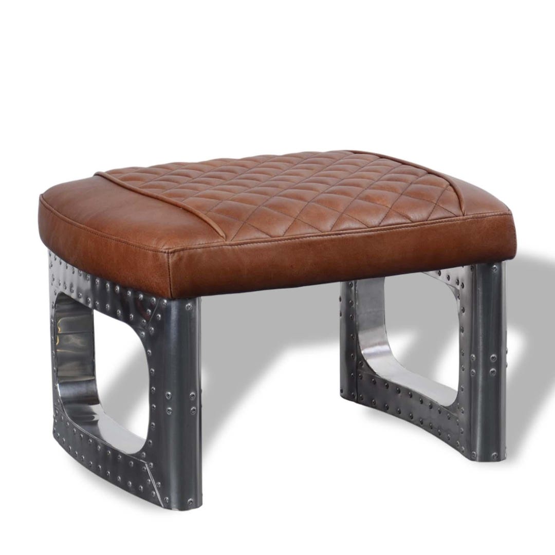 Aviator Ottoman Chair Vintage Leather Industrial Airplane Style Accent ...