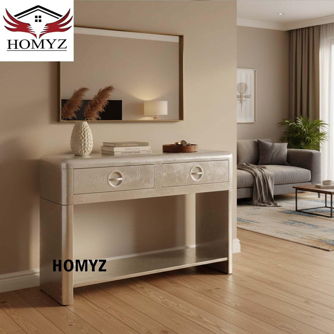Aviator Aluminum Console Table | Industrial Riveted Aircraft Sideboard ...