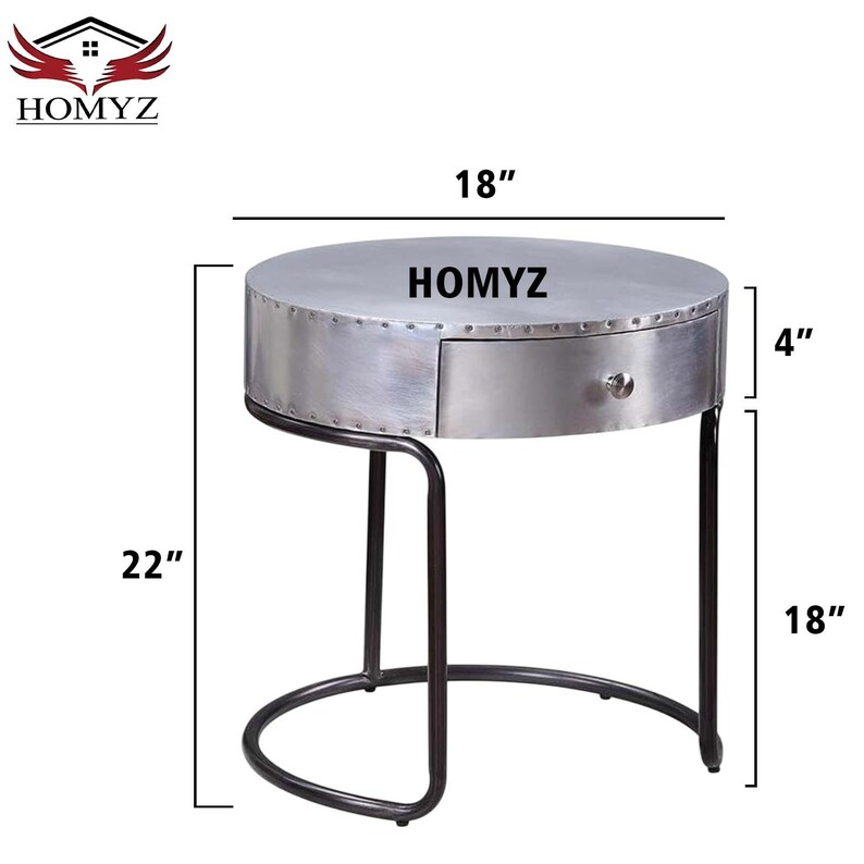 Aviator Aluminum Round Side Table | Industrial Metal Nightstand With ...
