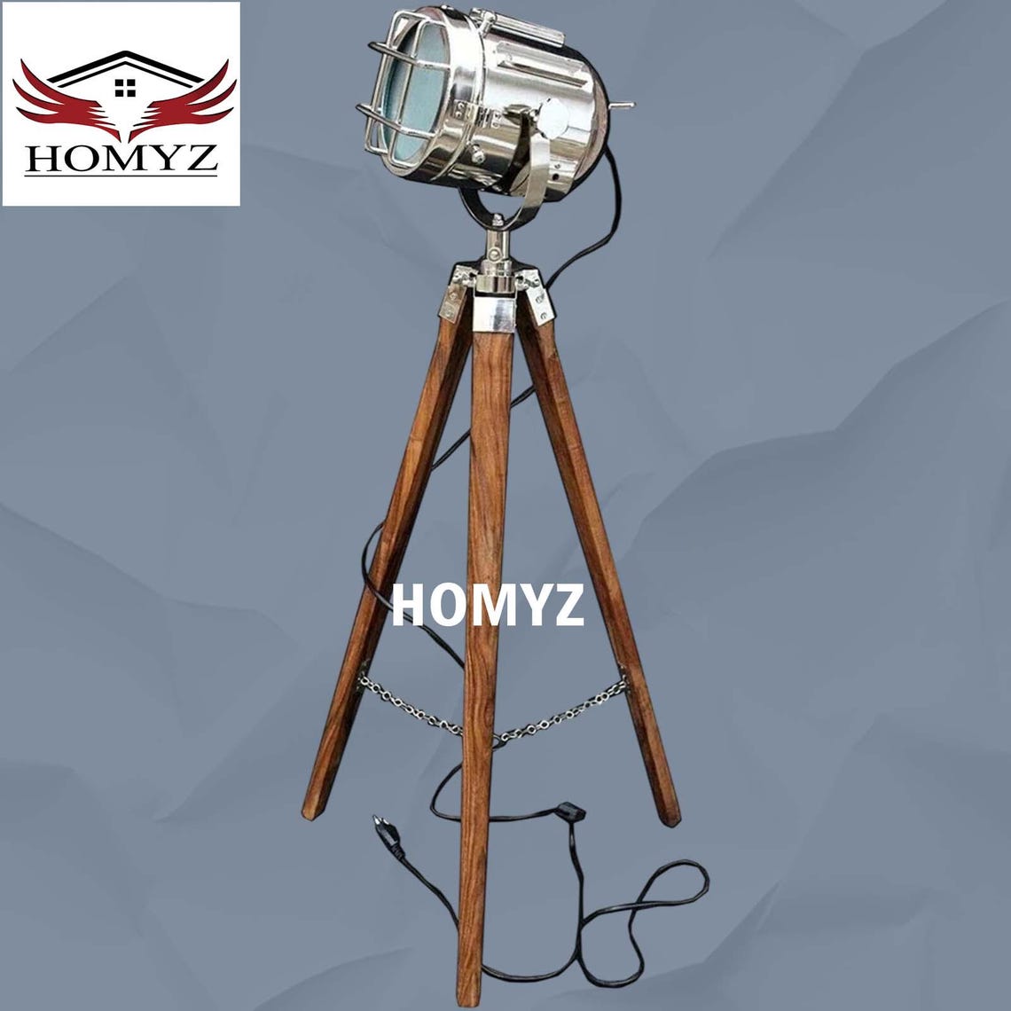 Vintage Nautical Spotlight Floor Lamp With Wooden Tripod Stand ...