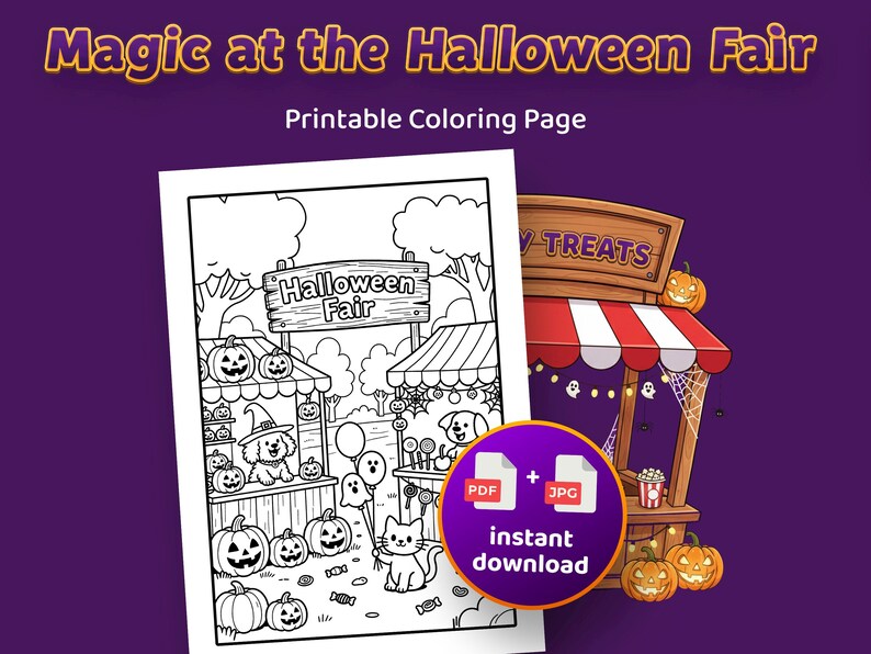 Halloween Fair Pets Coloring Page: Cozy Fall Printable (PDF + JPG) - Etsy