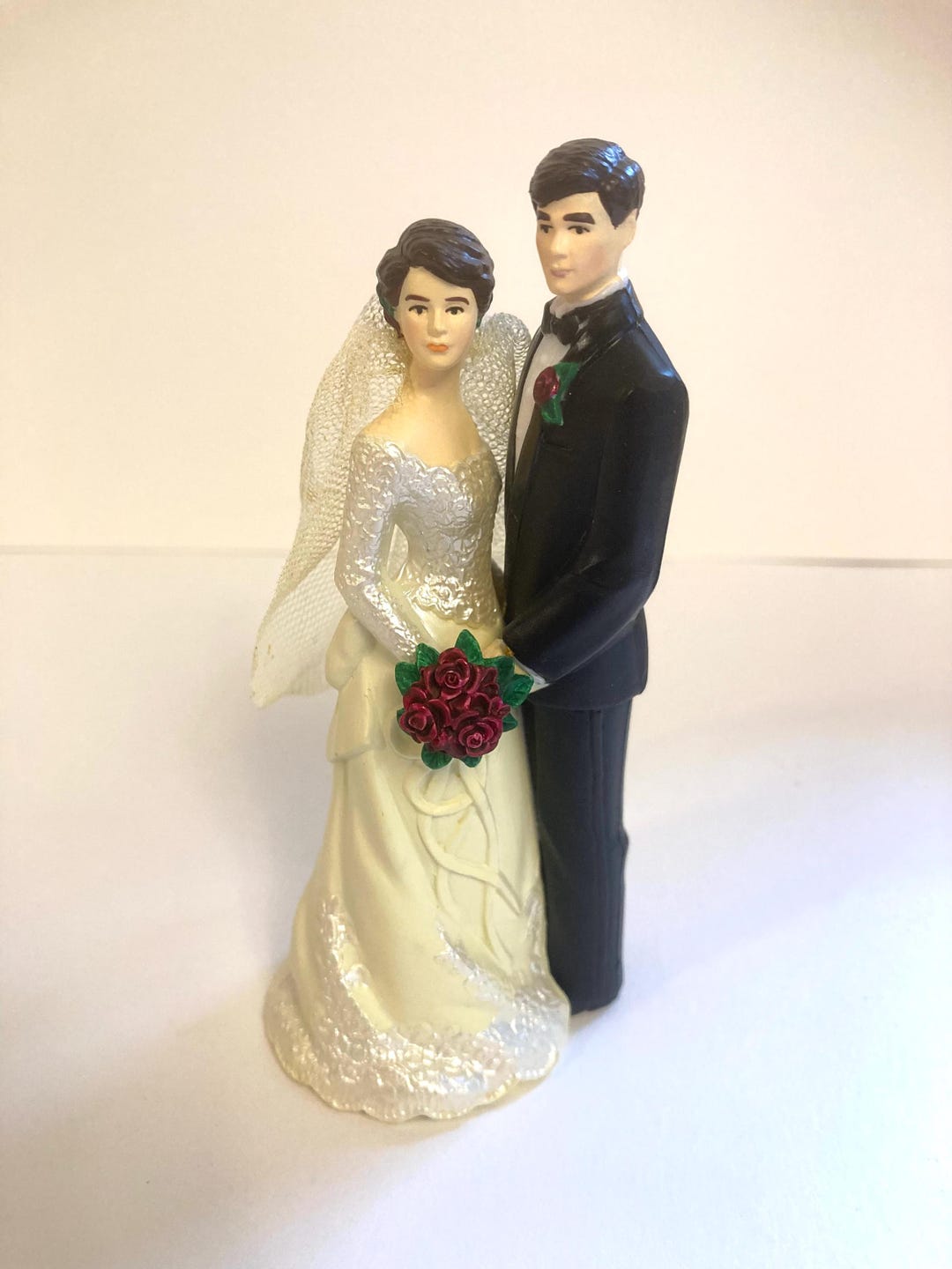 Vintage Traditional Wedding Cake Topper Couple Bride and Groom Dark ...
