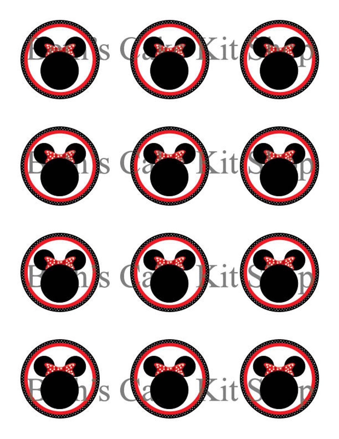 Minnie Mouse Cupcake Topper Printable Download Red Bow - Etsy