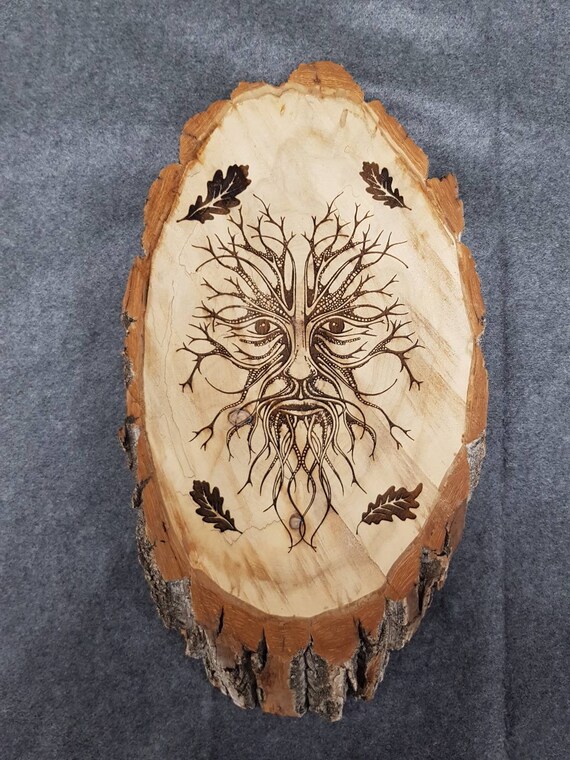 Laser Engraved Green Man Log Slice - Etsy