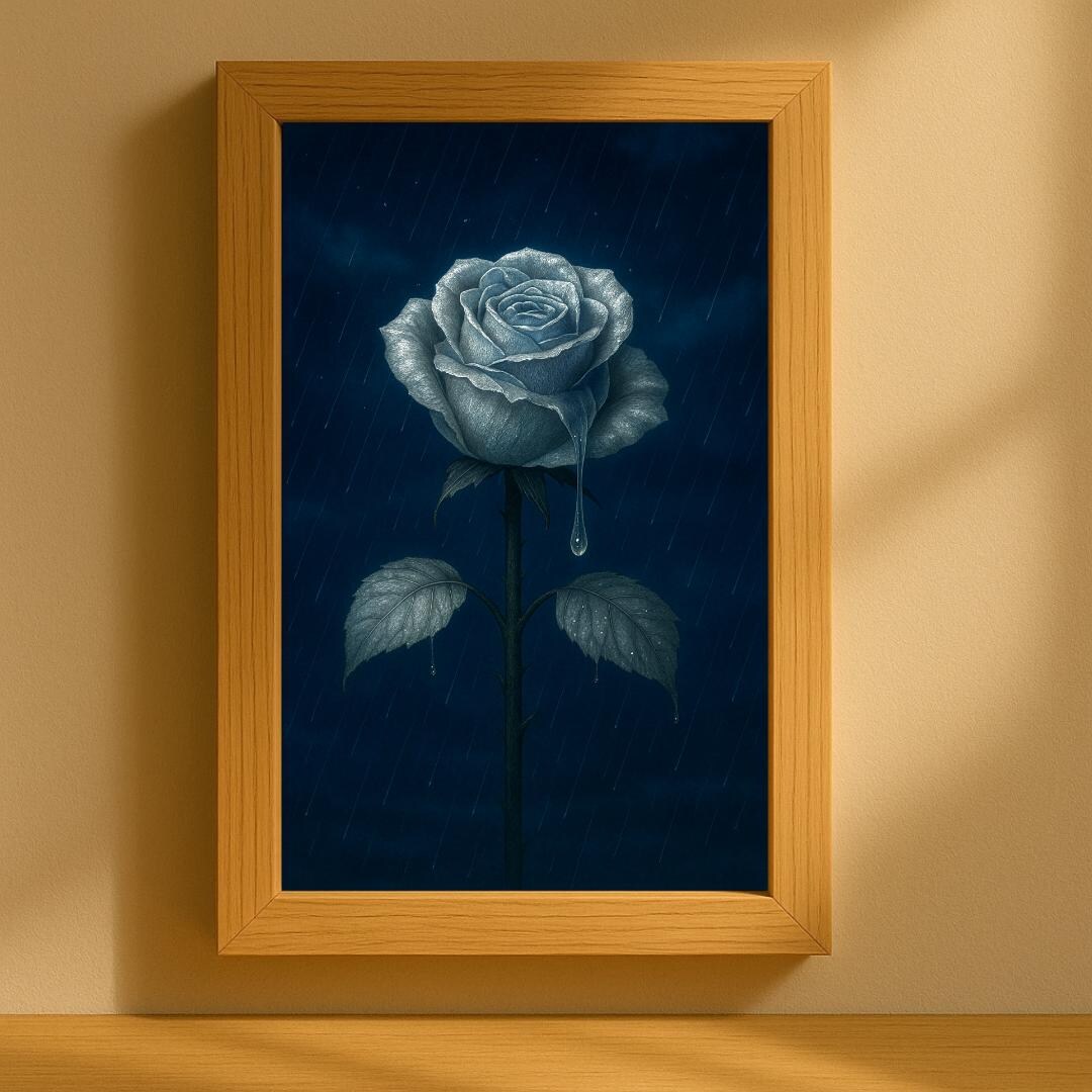 Moonlit Platinum Rose Art Print – Moody Floral, Rainy Night (digital ...