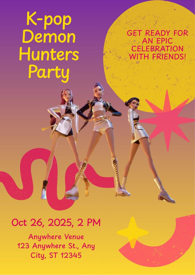 K-pop Demon Hunters Birthday Invitation | Editable Digital Party Invite ...