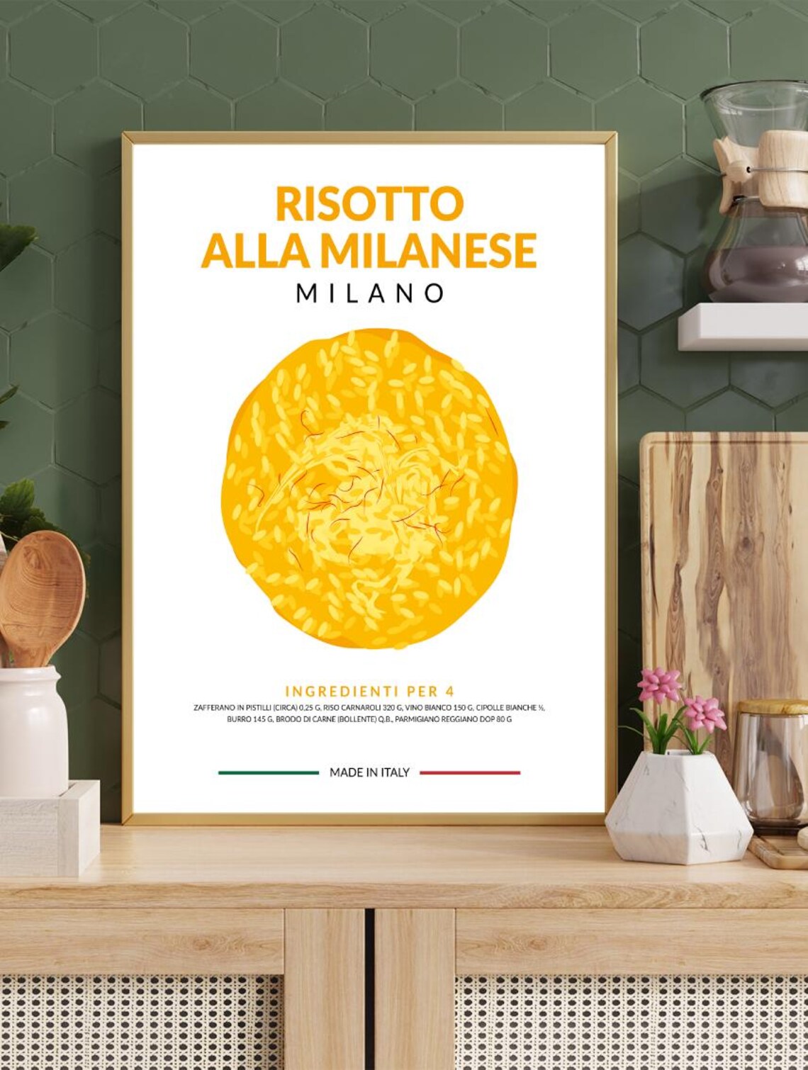 Risotto Alla Milanese Recipe, Traditional Italian Food Wall Decor Print Poster Foodie Gift ...