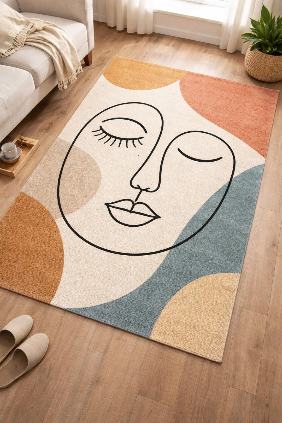 Hand-tufted Wool Area Rug: Abstract Face, Mid-century Modern - Etsy