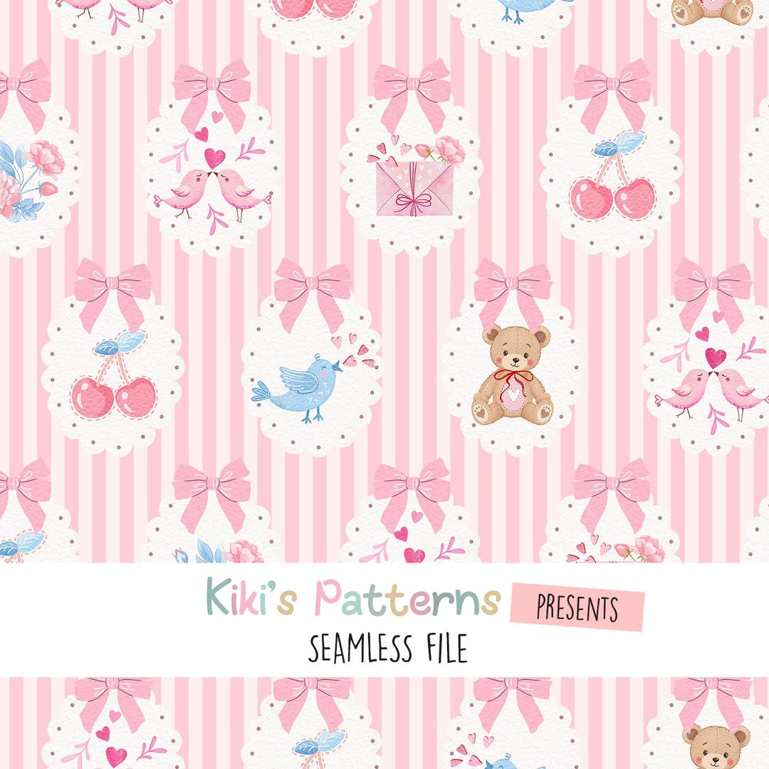 Pink Cameo Seamless Pattern by Kiki's Patterns, Pink Stripes Digital ...