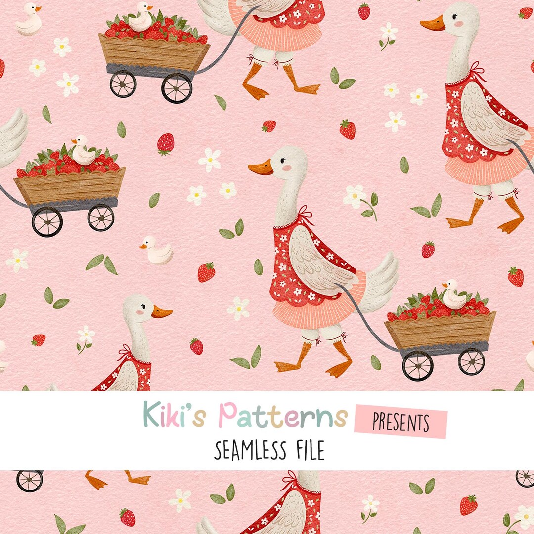 Silly Goose Seamless Digital Paper, Strawberry Seamless Pattern ...