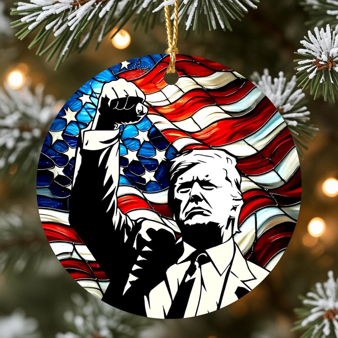 Patriotic Ceramic Christmas Ornament, Stained Glass Style USA Flag Tree ...