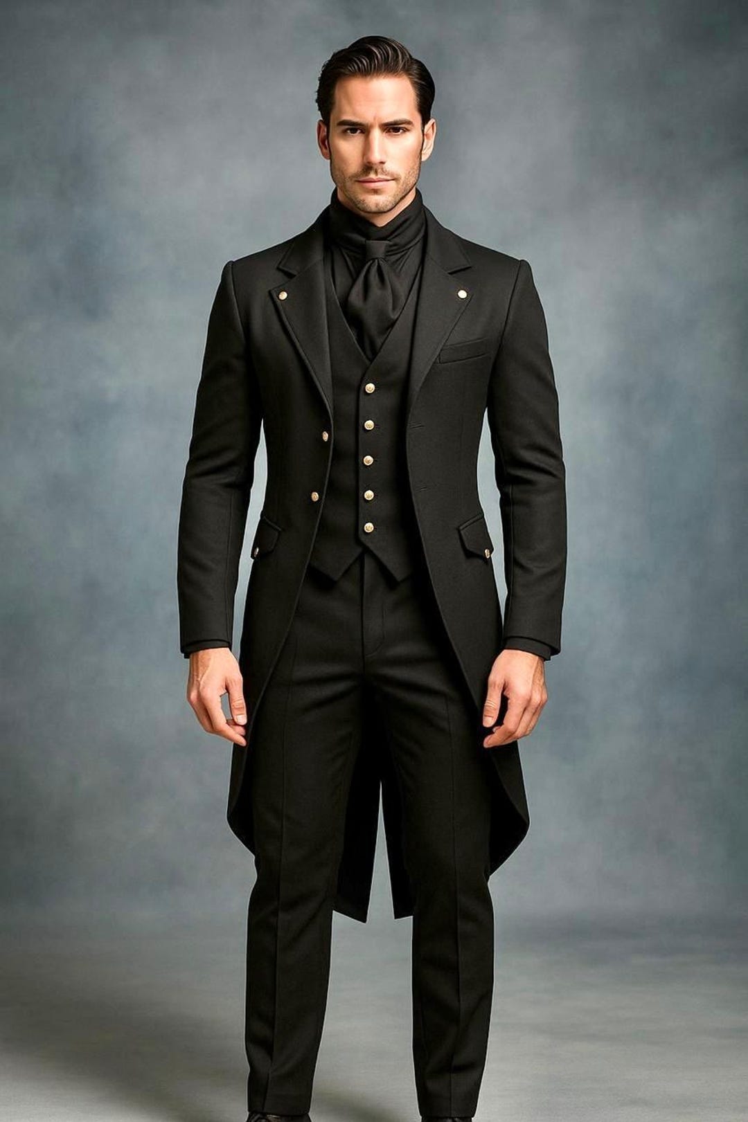 Men's Victorian Gothic Black Regency Tailcoat, Vintage Steampunk ...