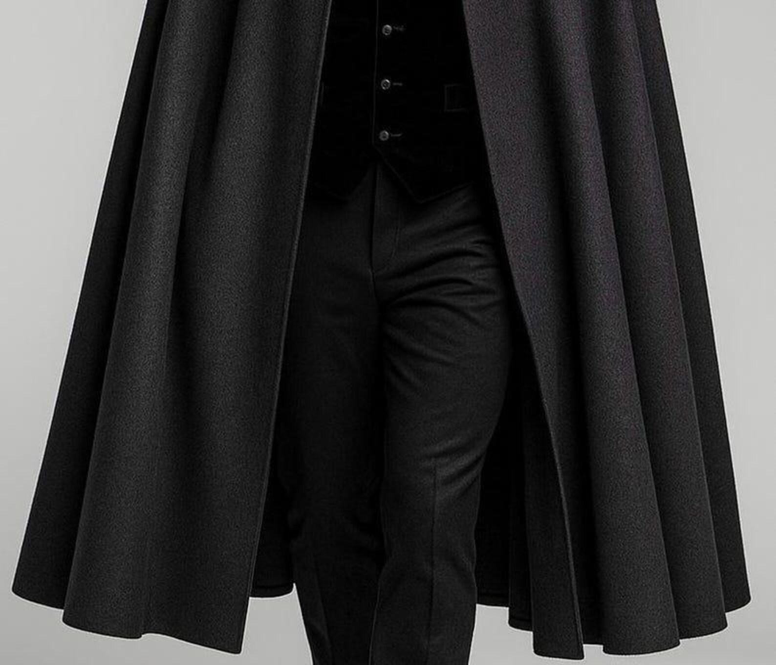 Men’s Victorian Black Wool Cloak Cape Coat, Vintage Gothic Steampunk ...
