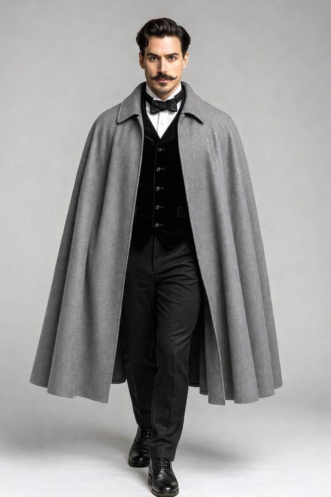 Men’s Victorian Black Wool Cloak Cape Coat, Vintage Gothic Steampunk ...