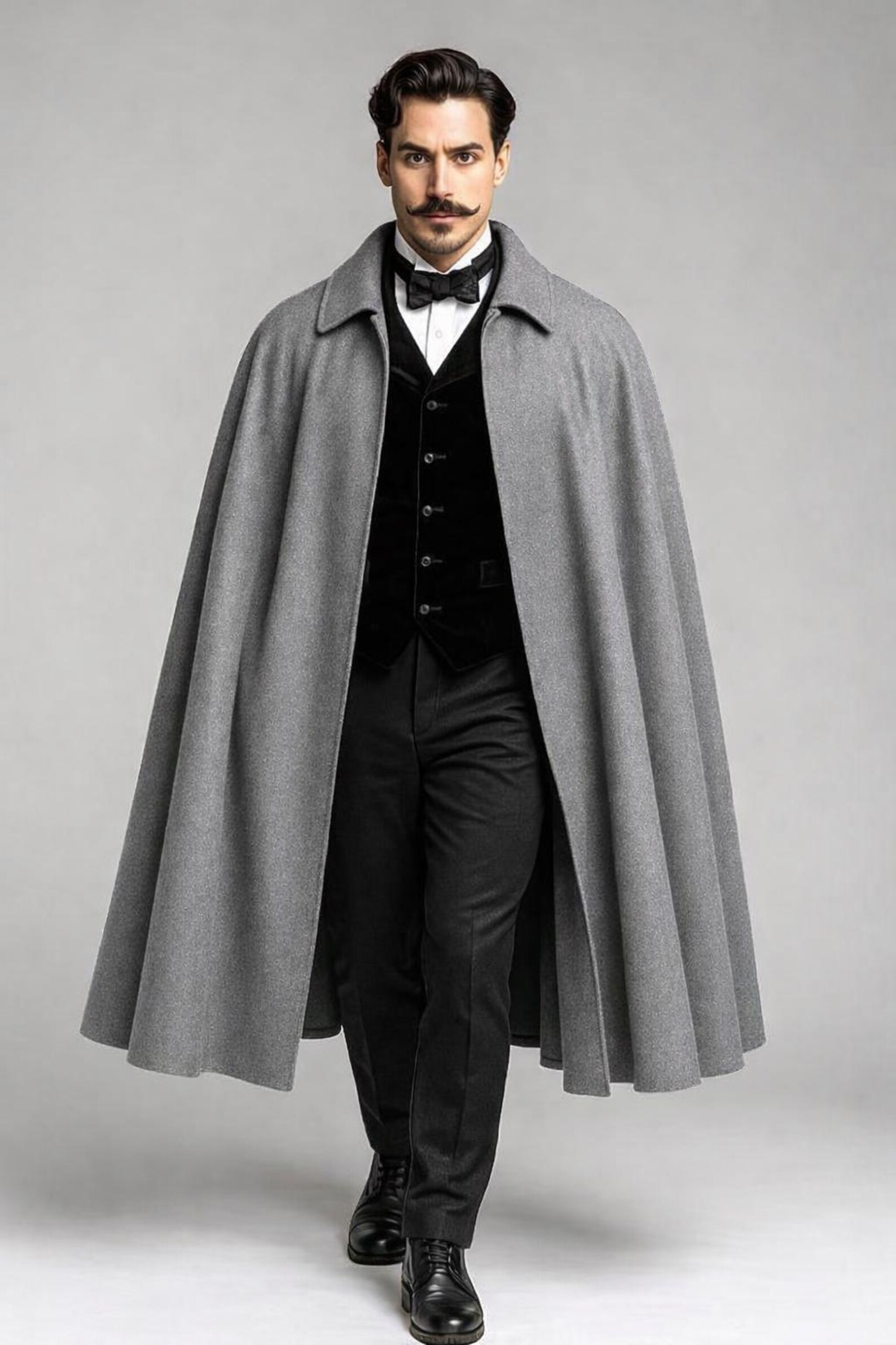 Men’s Victorian Black Wool Cloak Cape Coat, Vintage Gothic Steampunk ...