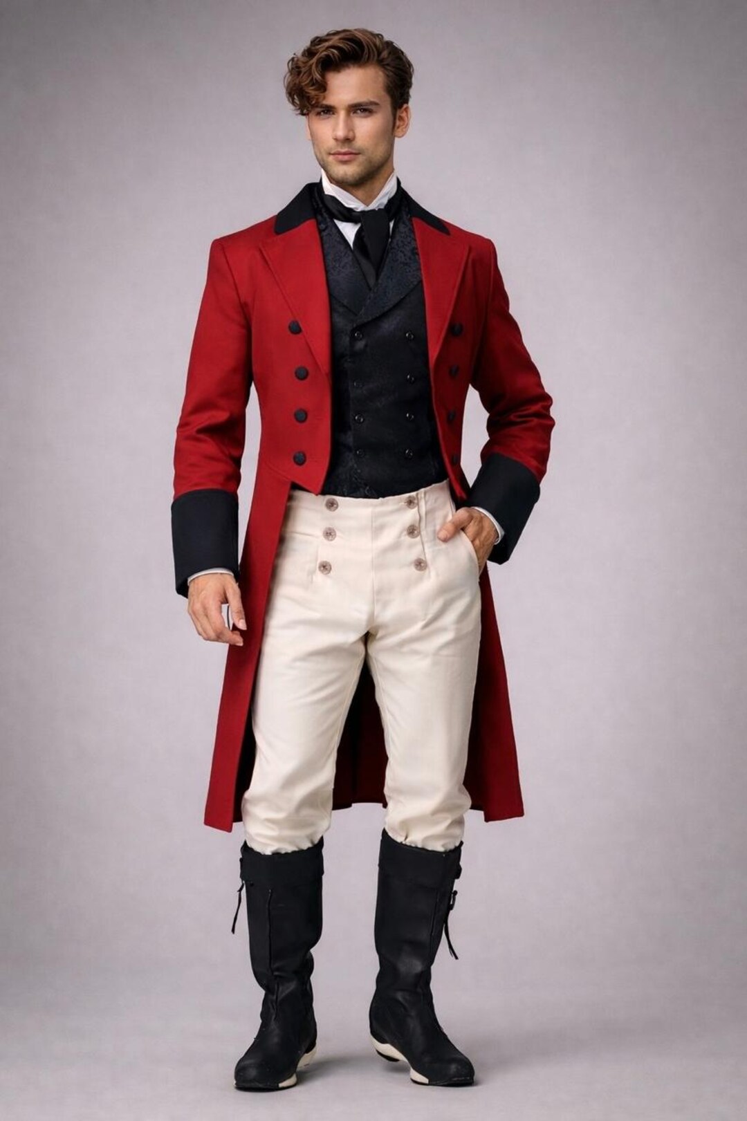Men’s Victorian Red Regency Tailcoat, Riding Coat, Vintage 18th Century ...