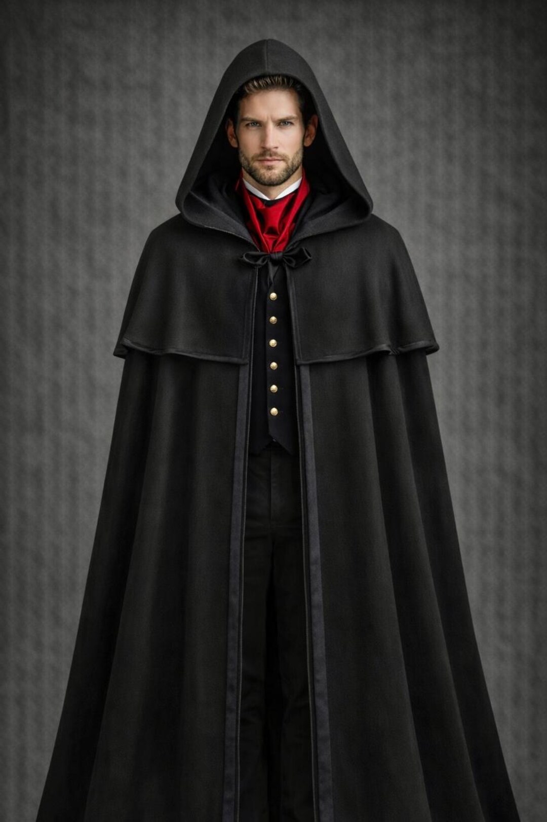 Men's Victorian Hooded Black Wool Cloak Cape, Vintage Gothic Steampunk ...