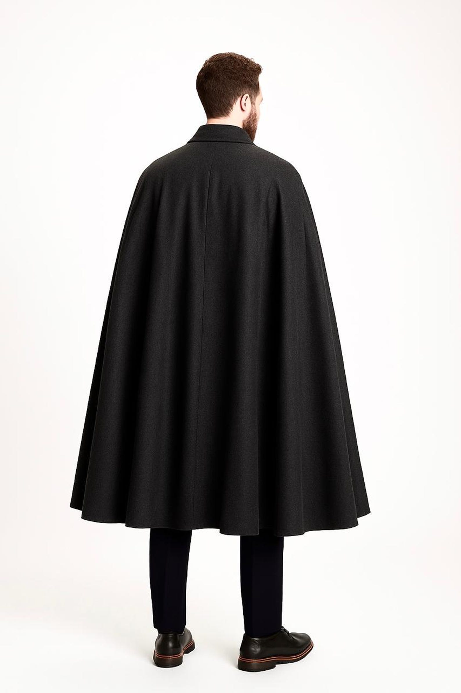 Men’s Victorian Black Wool Cloak Cape Coat, Vintage Gothic Steampunk ...