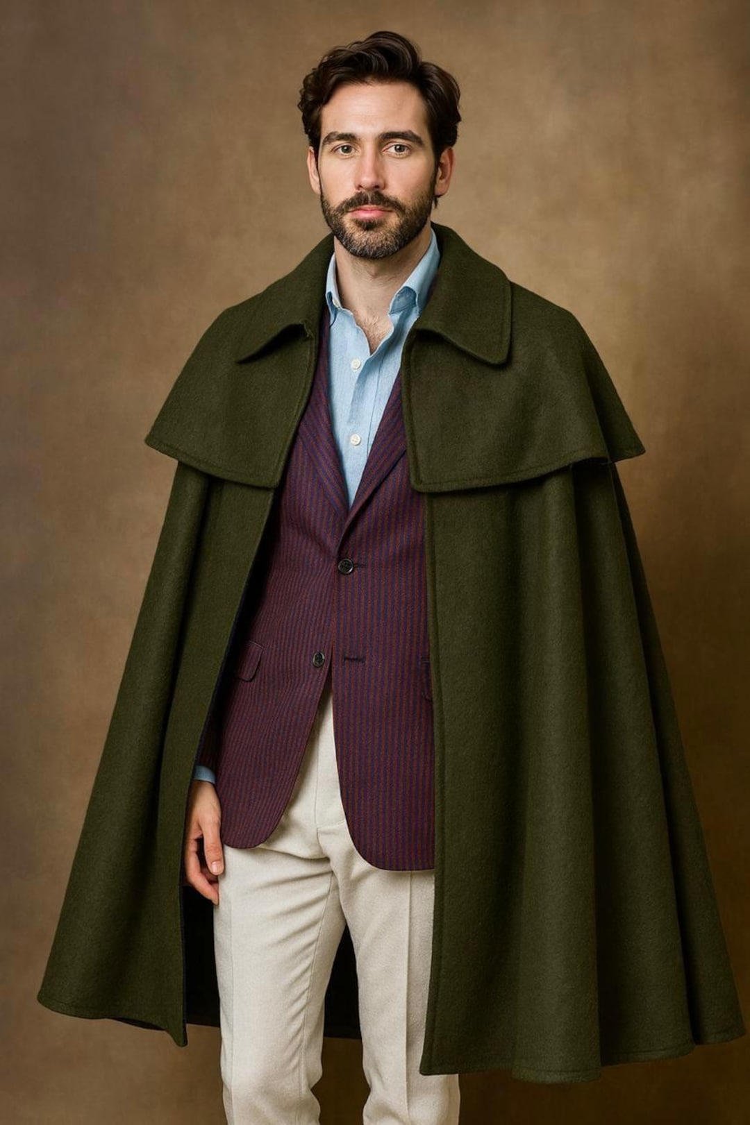 Men’s Victorian Wool Brown Cape Coat, Vintage Gothic Steampunk ...