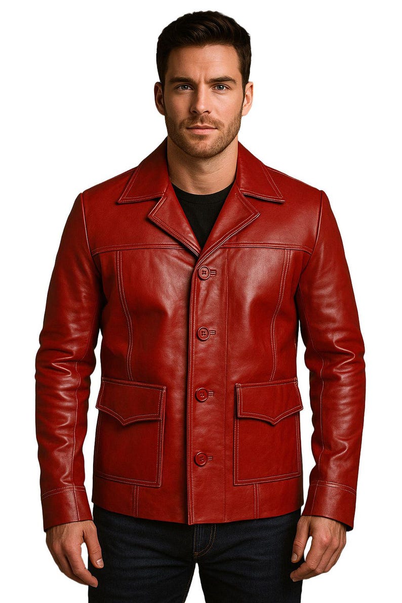 Brad Pitt Fight Club Red Biker Leather Jacket, Tyler Durden Cosplay ...