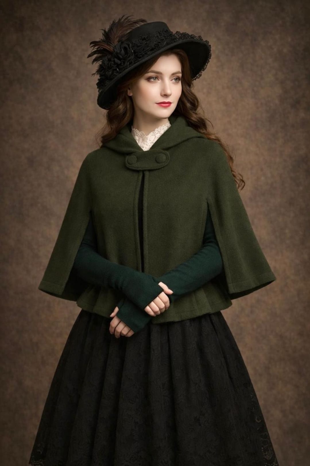 Victorian Hooded Wool Cloak Cape Coat for Women, Vintage Medieval ...
