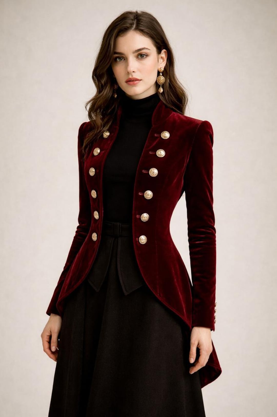 Women's Victorian Steampunk Velvet Tailcoat Jacket , Vintage Gothic Red ...