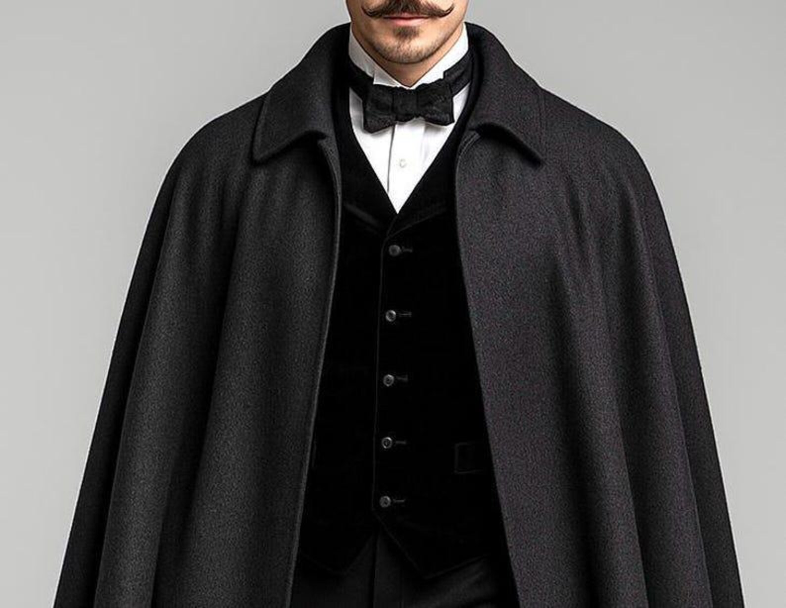 Men’s Victorian Black Wool Cloak Cape Coat, Vintage Gothic Steampunk ...