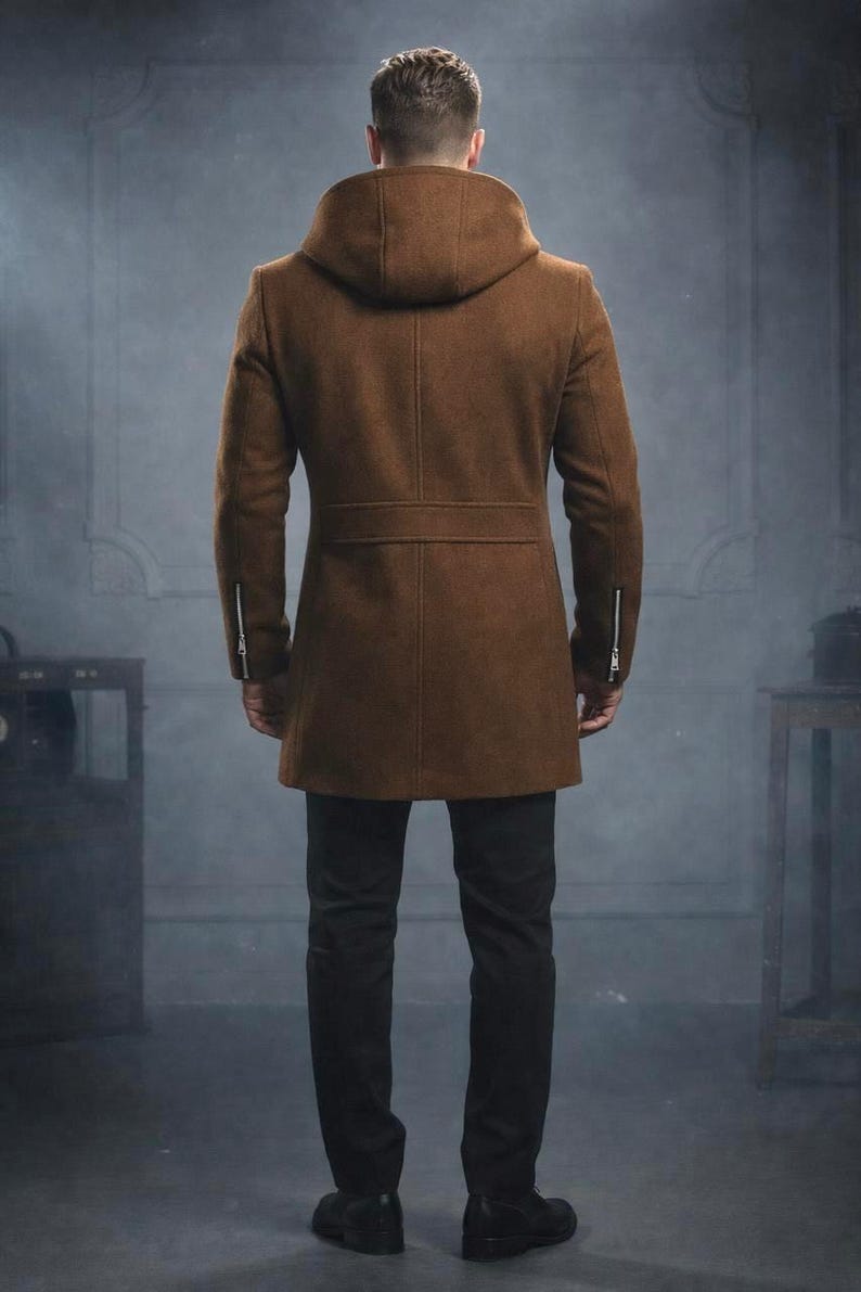 Men’s Wool Hooded Peacoat, Vintage Gothic Steampunk Double-breasted ...