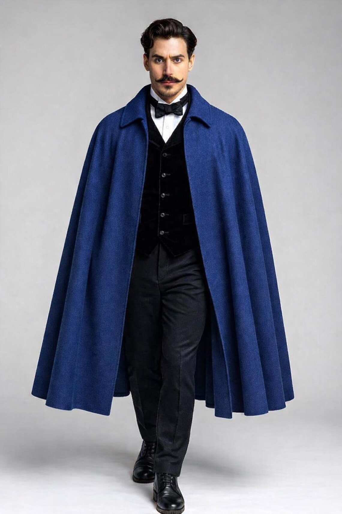 Men’s Victorian Black Wool Cloak Cape Coat, Vintage Gothic Steampunk ...