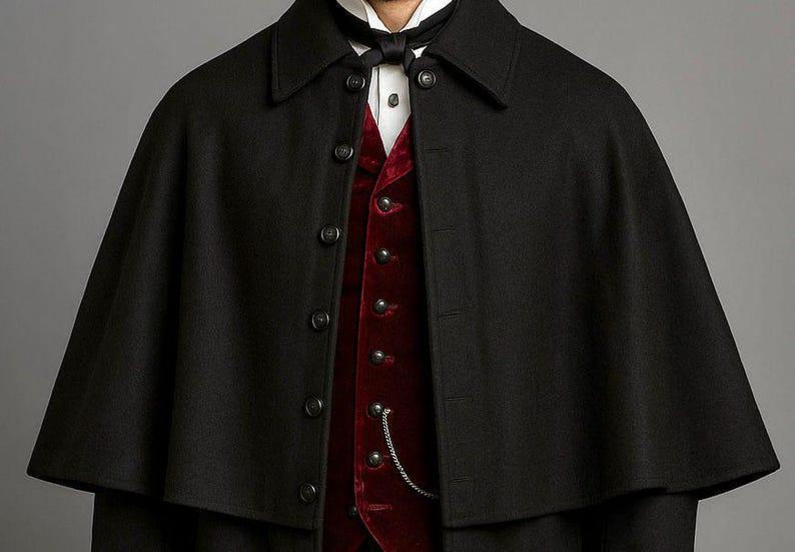 Men’s Victorian Black Wool Cloak Cape Coat, Vintage Gothic Steampunk ...