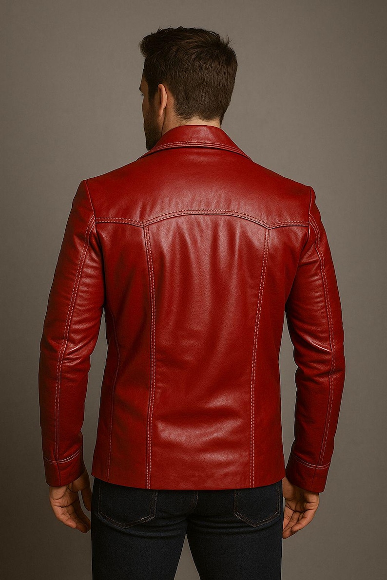 Brad Pitt Fight Club Red Biker Leather Jacket, Tyler Durden Cosplay ...