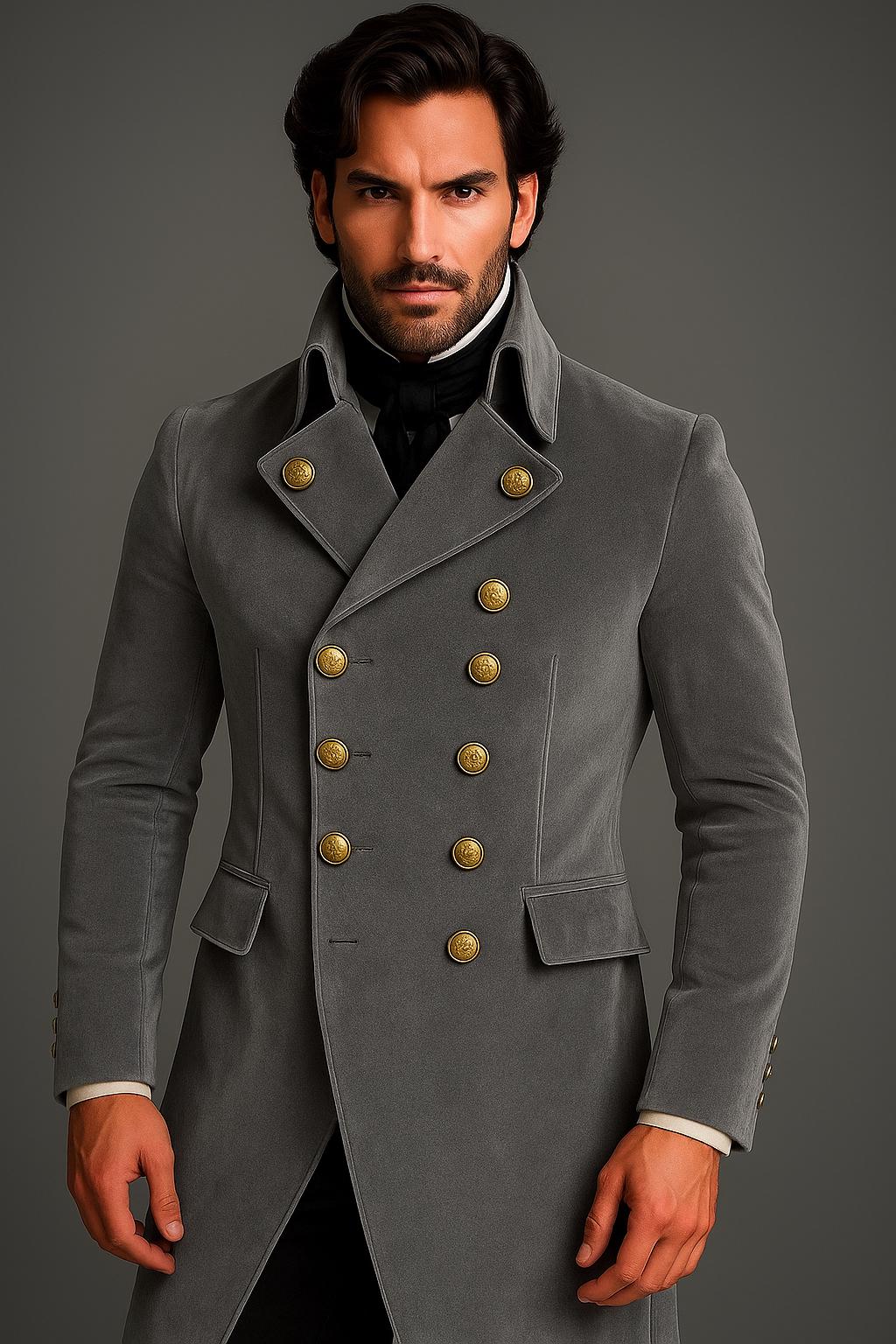 Men’s Military Victorian Gothic Steampunk Velvet Long Tailcoat Jacket ...