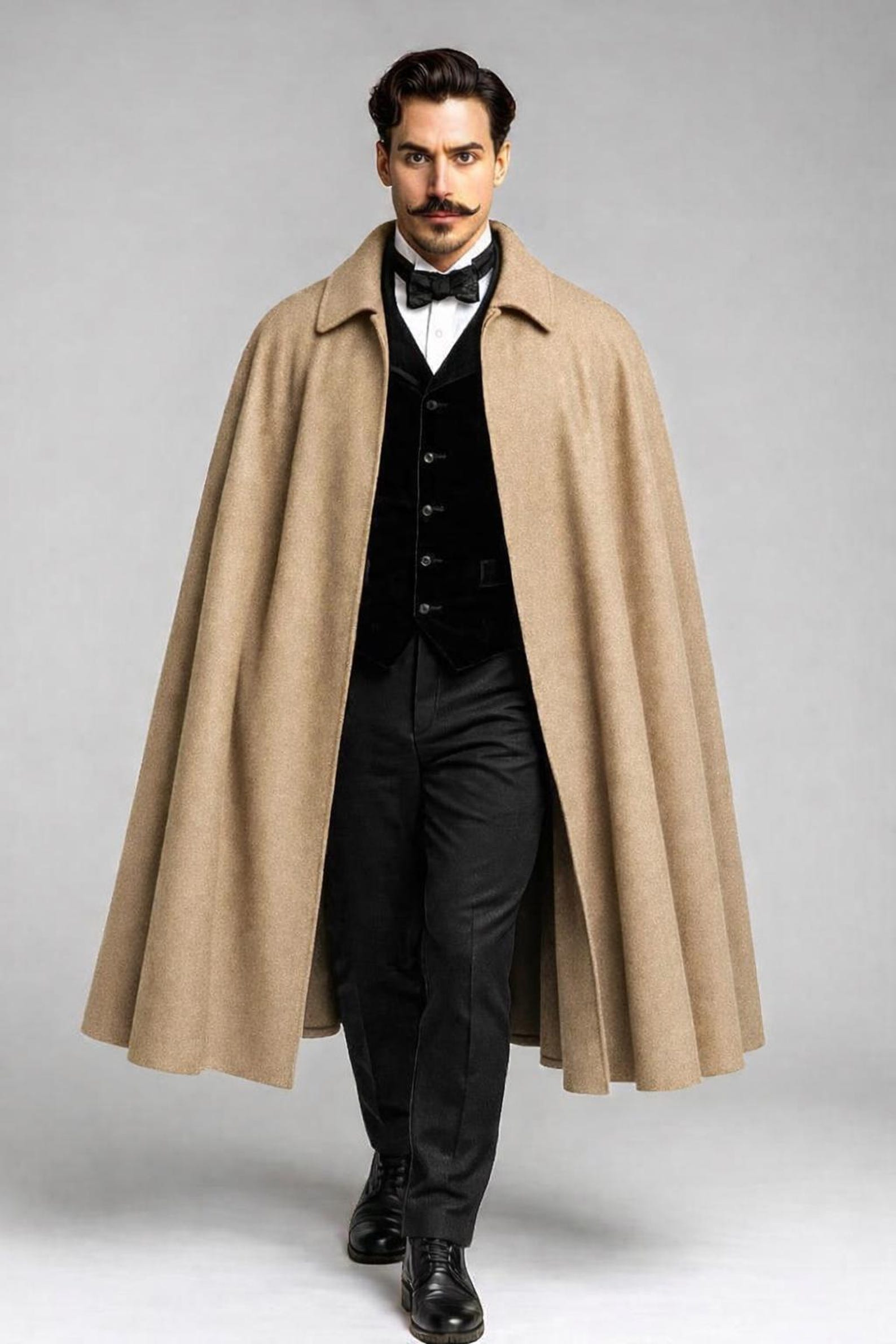 Men’s Victorian Black Wool Cloak Cape Coat, Vintage Gothic Steampunk ...