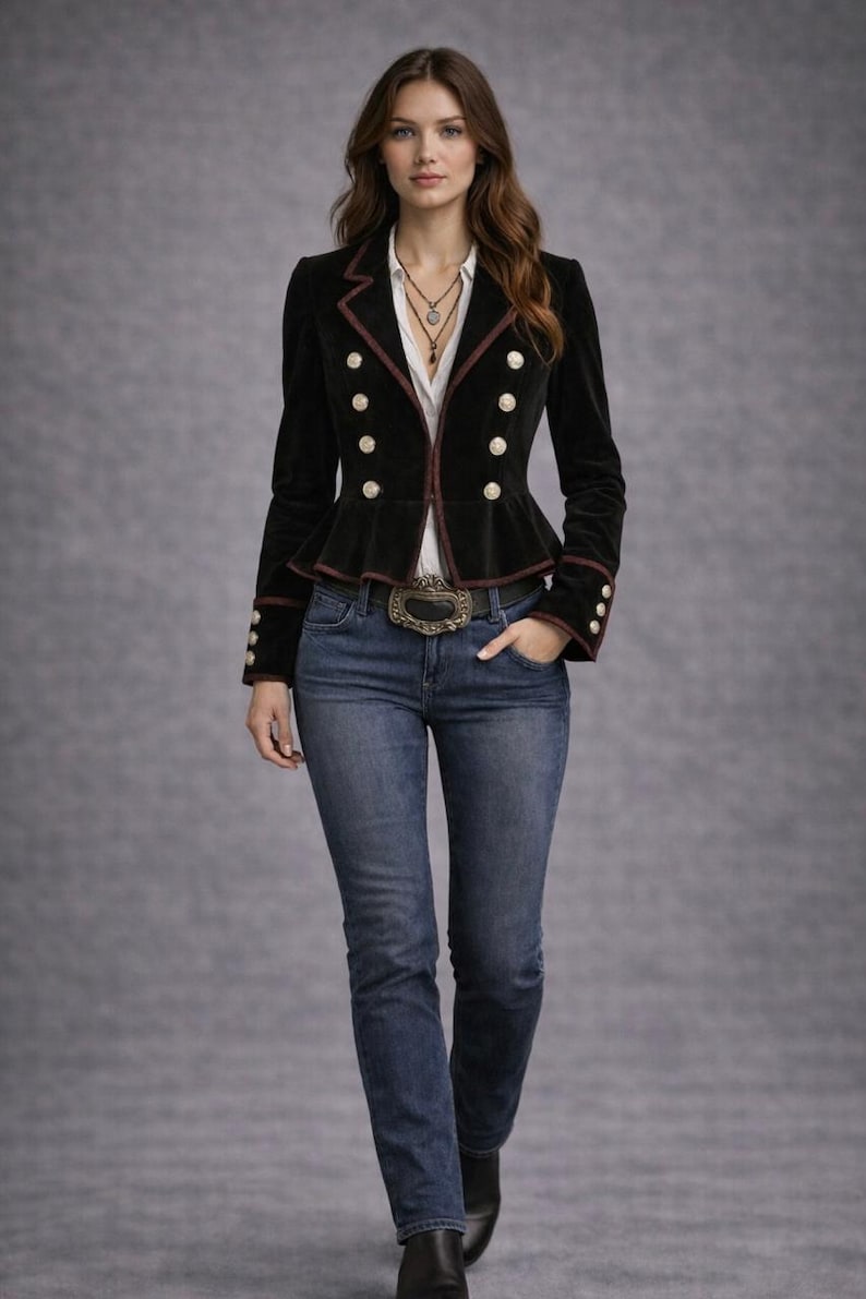 Women’s Victorian Velvet Military Peplum Jacket Coat, Vintage Gothic ...