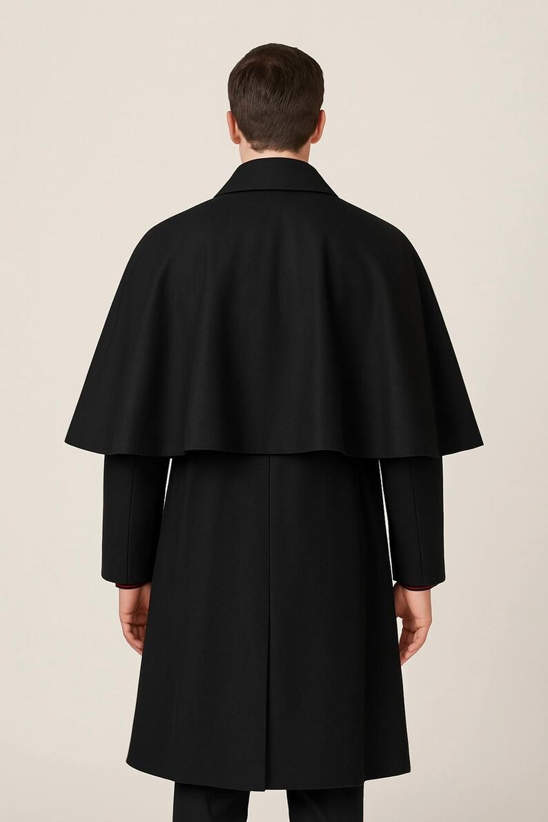 Men’s Victorian Black Wool Cloak Cape Coat, Vintage Gothic Steampunk ...