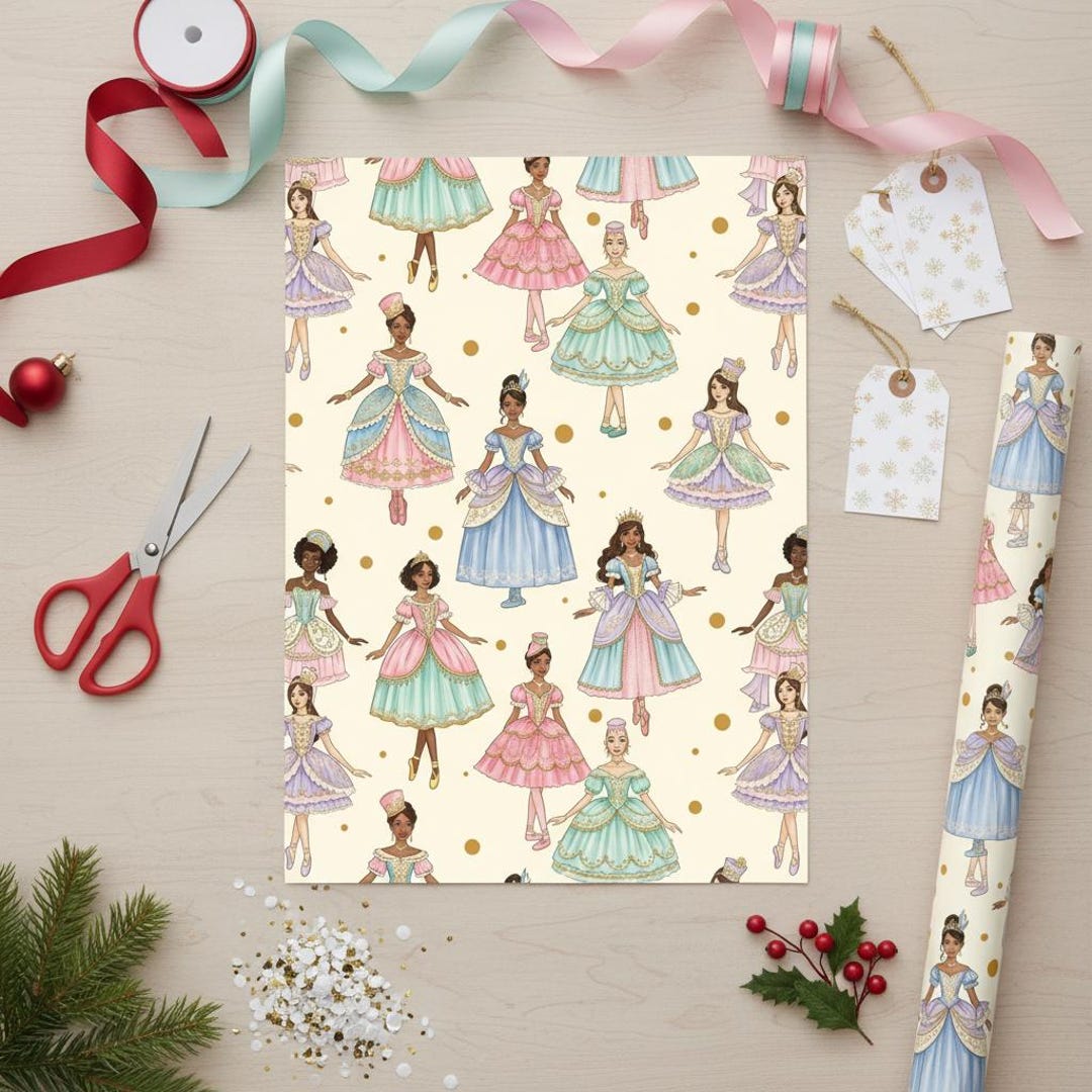 Multicultural Princess Wrapping Paper – Pastel Girls Birthday Gift Wrap ...