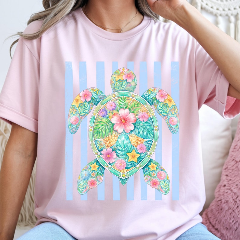 Sea Turtle Floral DTF Transfer, Ready to Press Heat Transfer, Tropical ...