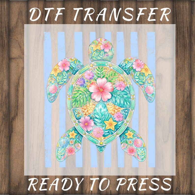 Sea Turtle Floral DTF Transfer, Ready to Press Heat Transfer, Tropical ...