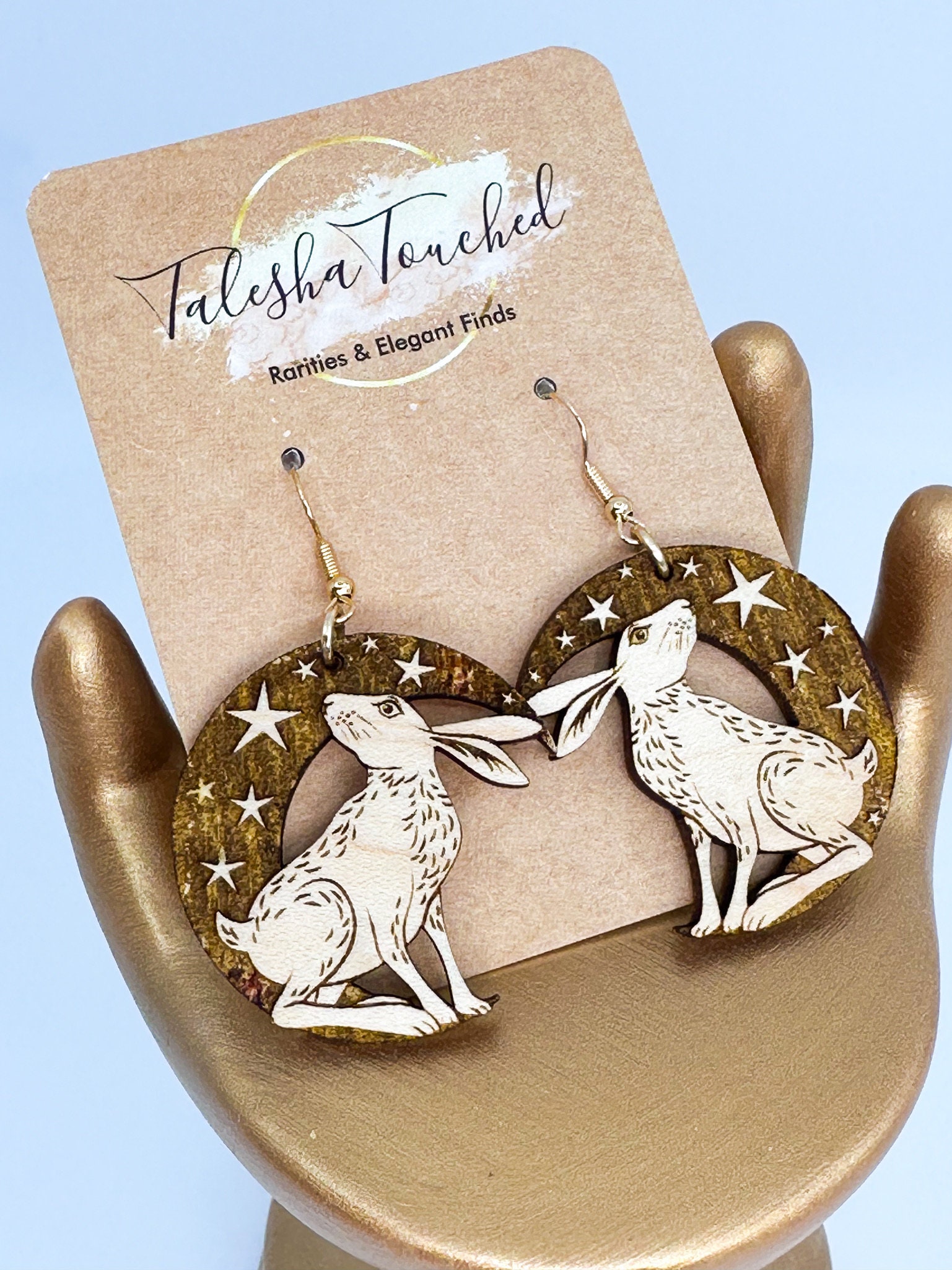 Rabbit Moon Earrings Nature Lover Wood Earrings Moon and Stars Hare ...