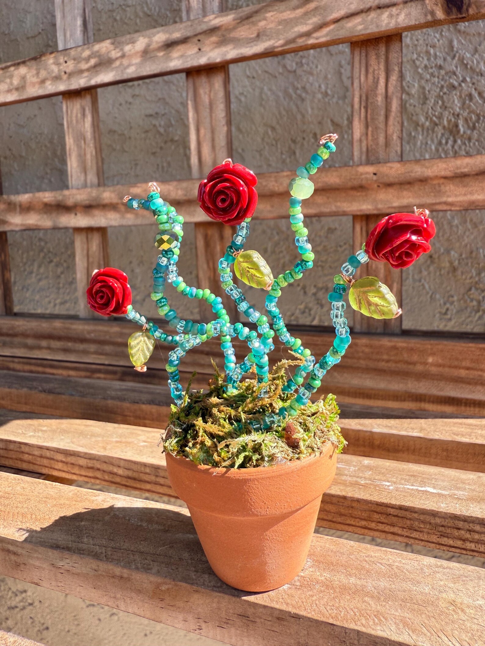 Beaded Plant in Pot - Beaded Rose Bush - Beaded Potted Plant - Jewelry ...