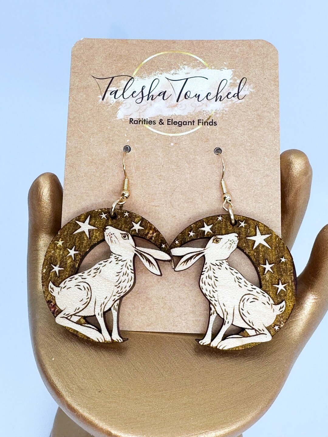 Rabbit Moon Earrings - Nature Lover - Wood Earrings - Moon and Stars ...