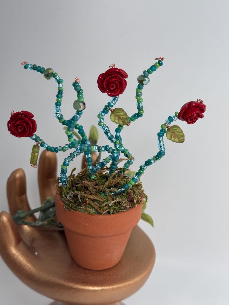 Beaded Plant in Pot - Beaded Rose Bush - Beaded Potted Plant - Jewelry ...