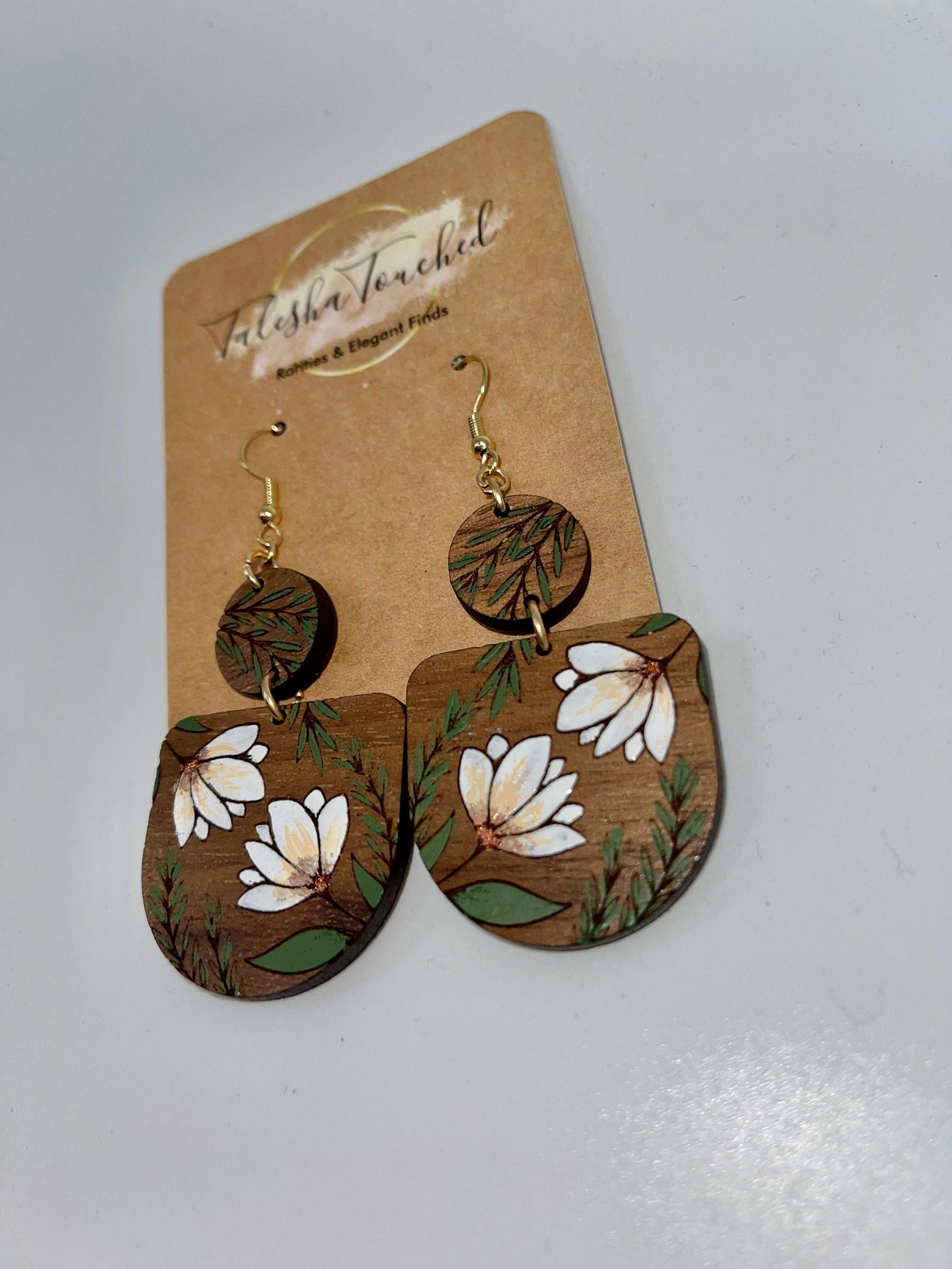 Boho Flower Dangle Earrings Hand Painted Wood Art Nickel Free Elegant ...