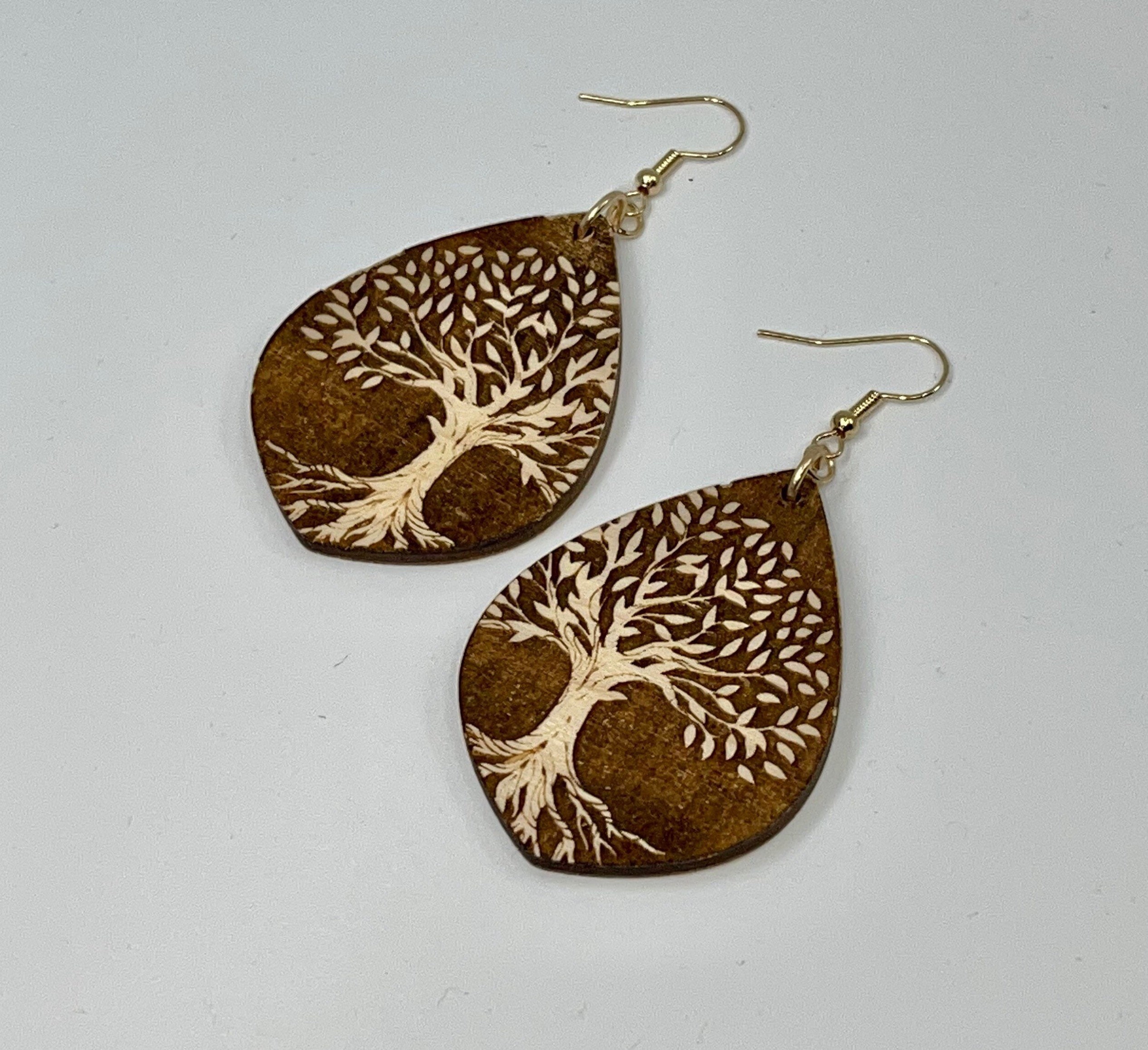 Tree of Life - Natural Woodland Tree Earrings - Engraved Wood Art ...
