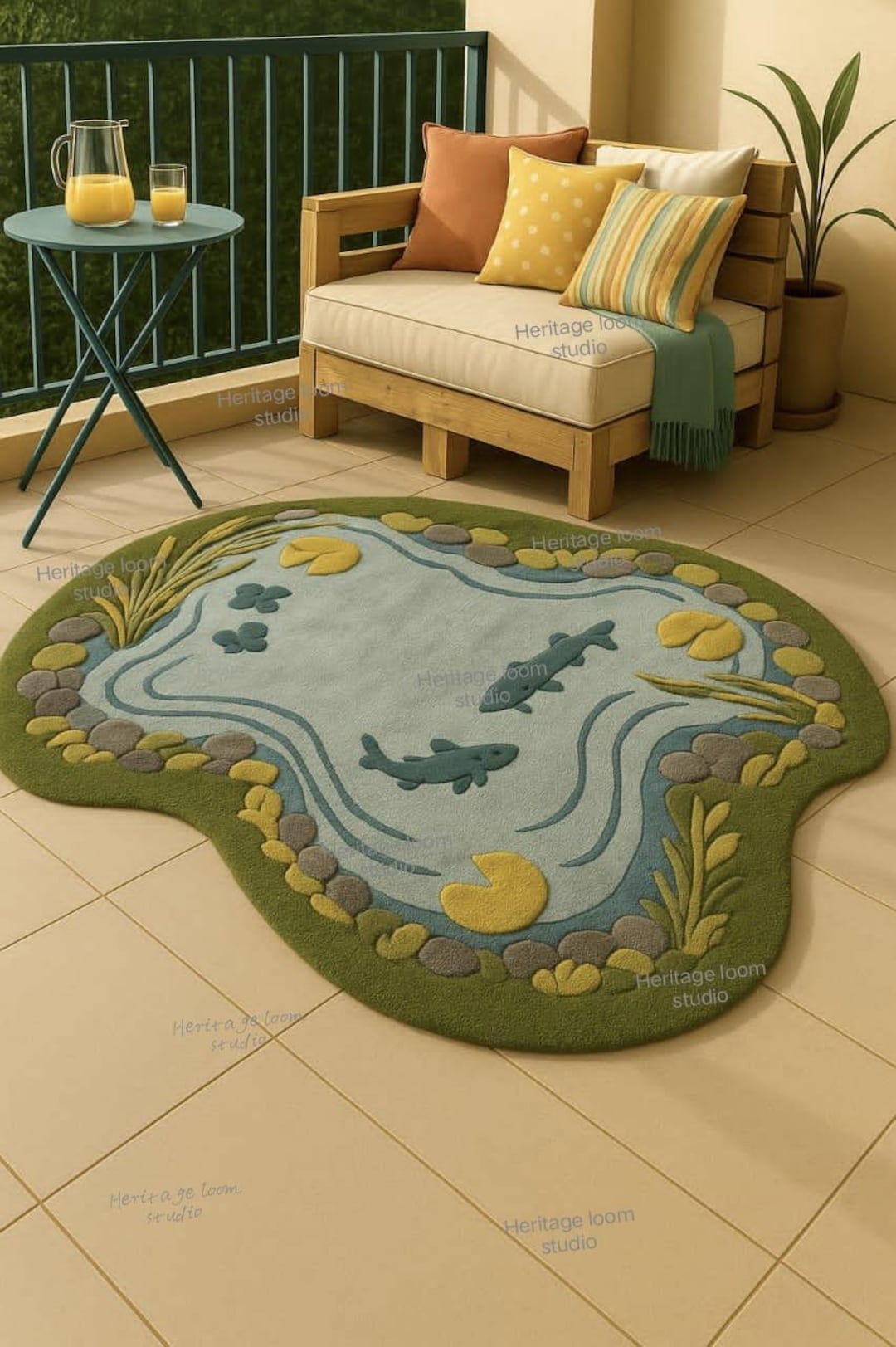Handmade Pond Rug: Fish & Lily Pad Tufted Carpet - Etsy