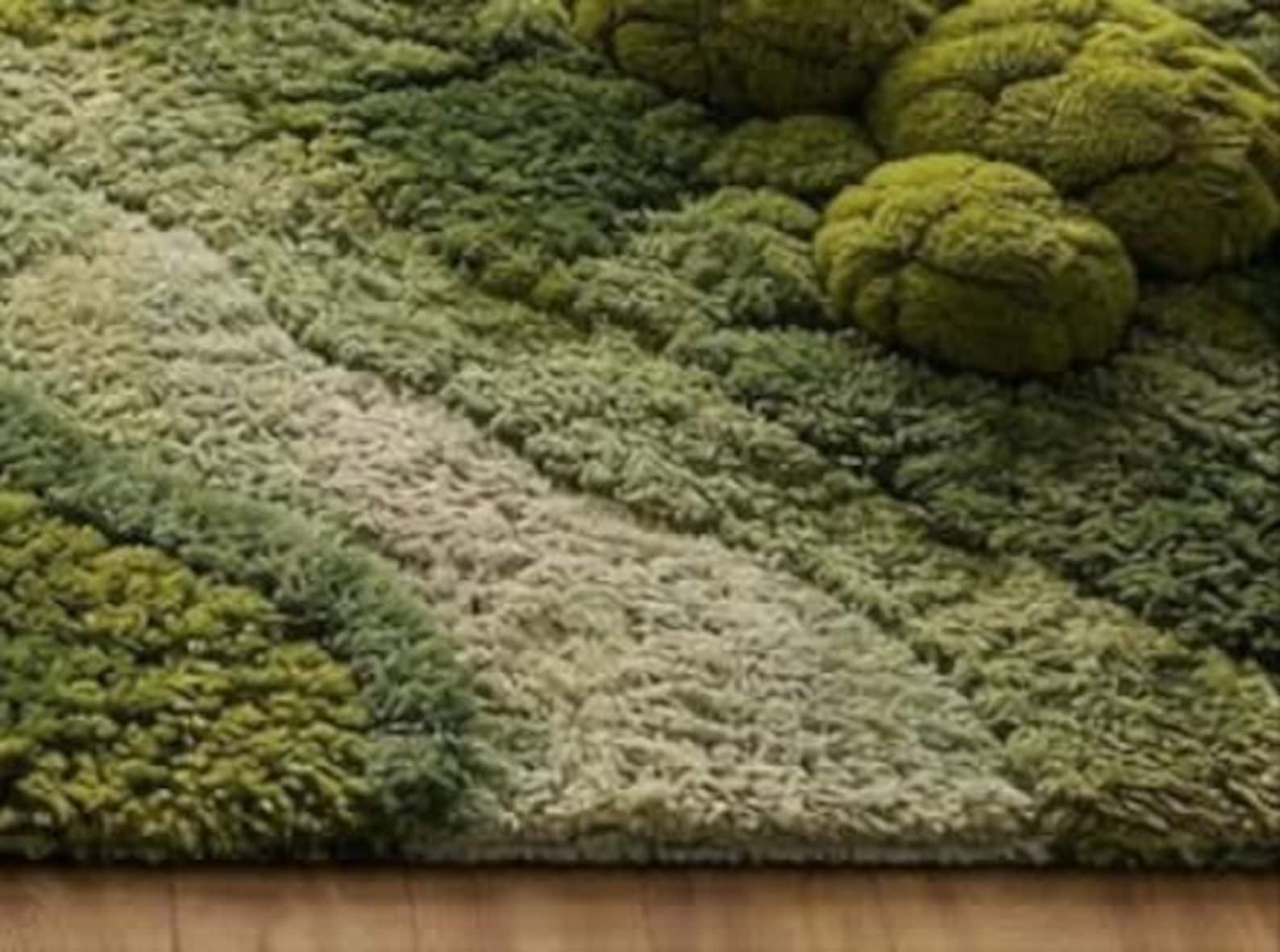 Hand Tufted Moss Landscape Rug | 3D Green Nature Inspired Area Rug ...